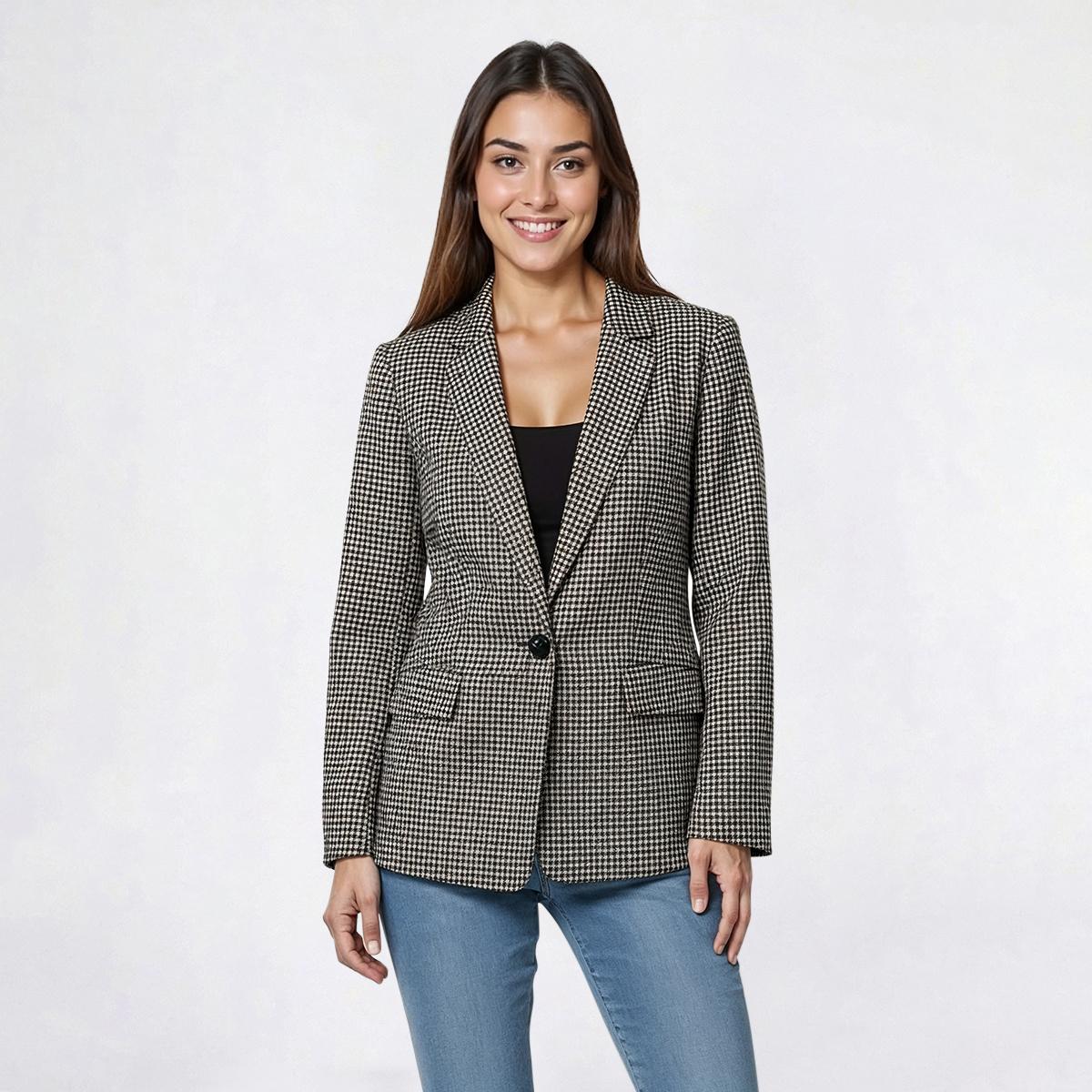 Click here for Womens Kasper Long Sleeve One Button Houndstooth J... prices